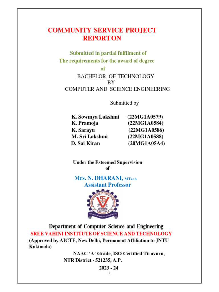 Community Service Project Report On: Submitted in Partial Fulfilment of ...