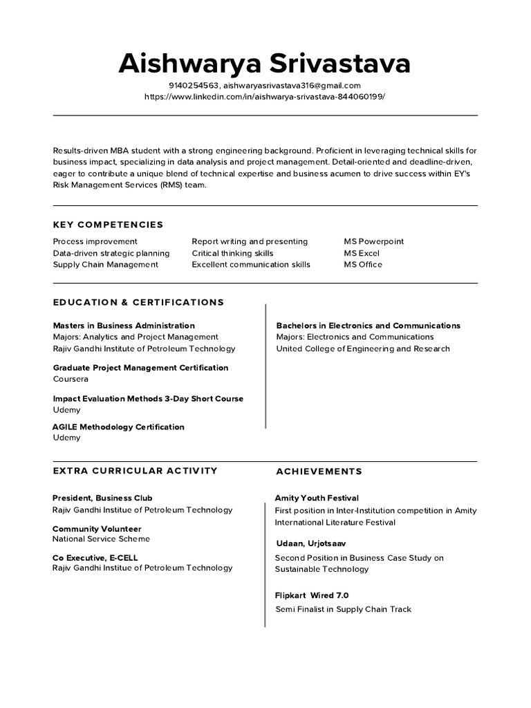 Black and White Simple Business School Graduate Corporate Resume | PDF