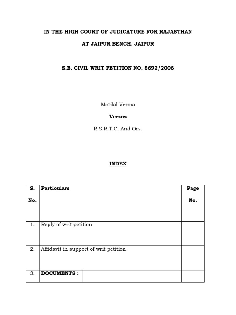 Parawise Reply to Writ Petition Format | PDF | Affidavit | Writ