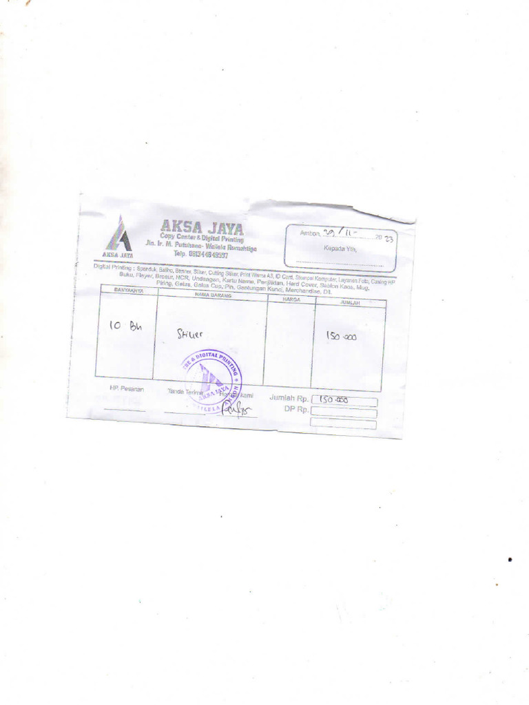 Nota Cetak Sticker WCHR | PDF