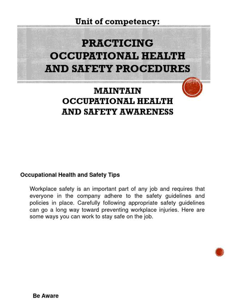 Occupational Health and Safety Awareness | PDF | Occupational Safety ...