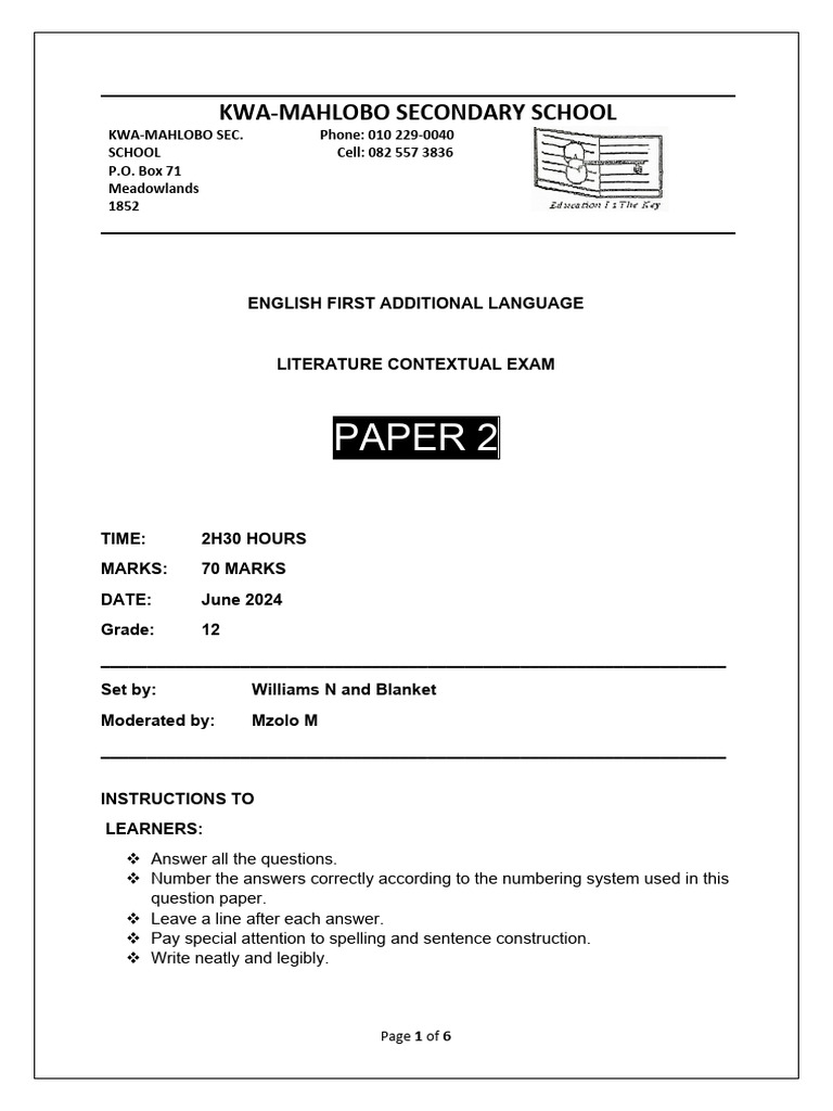 Grade 12 Paper 2 EXAM 2024 | PDF