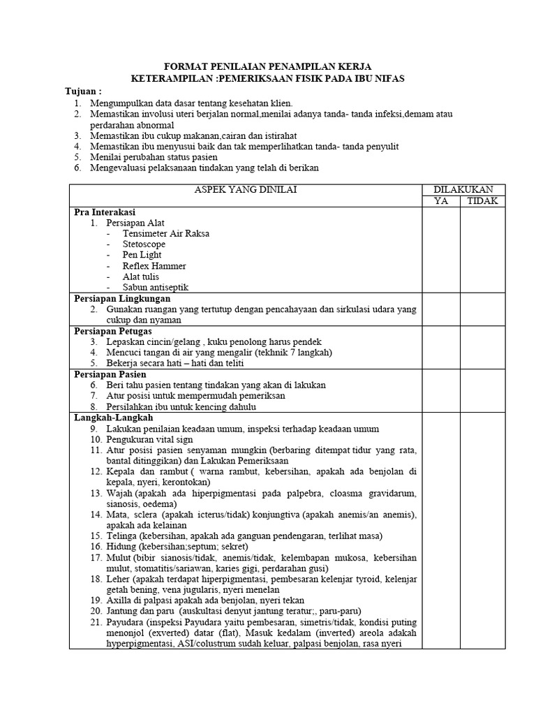 Sop Pemfis Ibu Nifas | PDF