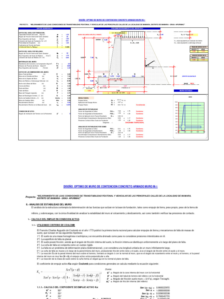 Predimensionamiento Del Muro M-4 Datos Generales: Diseño Optimo de Muro de Contencion Concreto ...