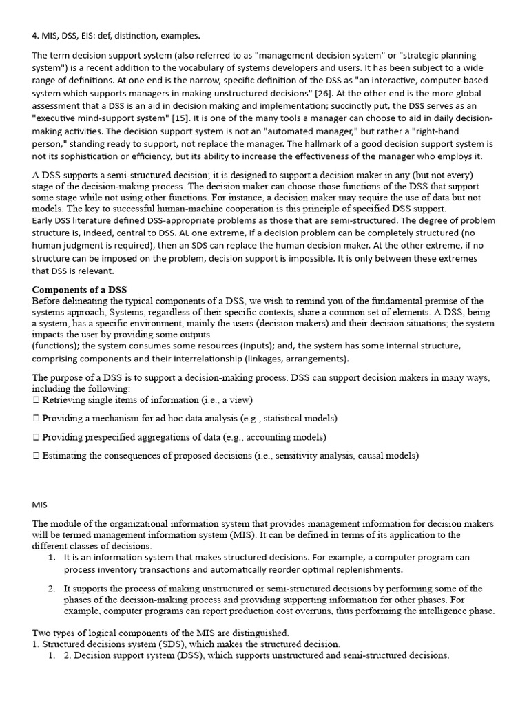 Mis Answer | PDF | Decision Support System | Decision Making