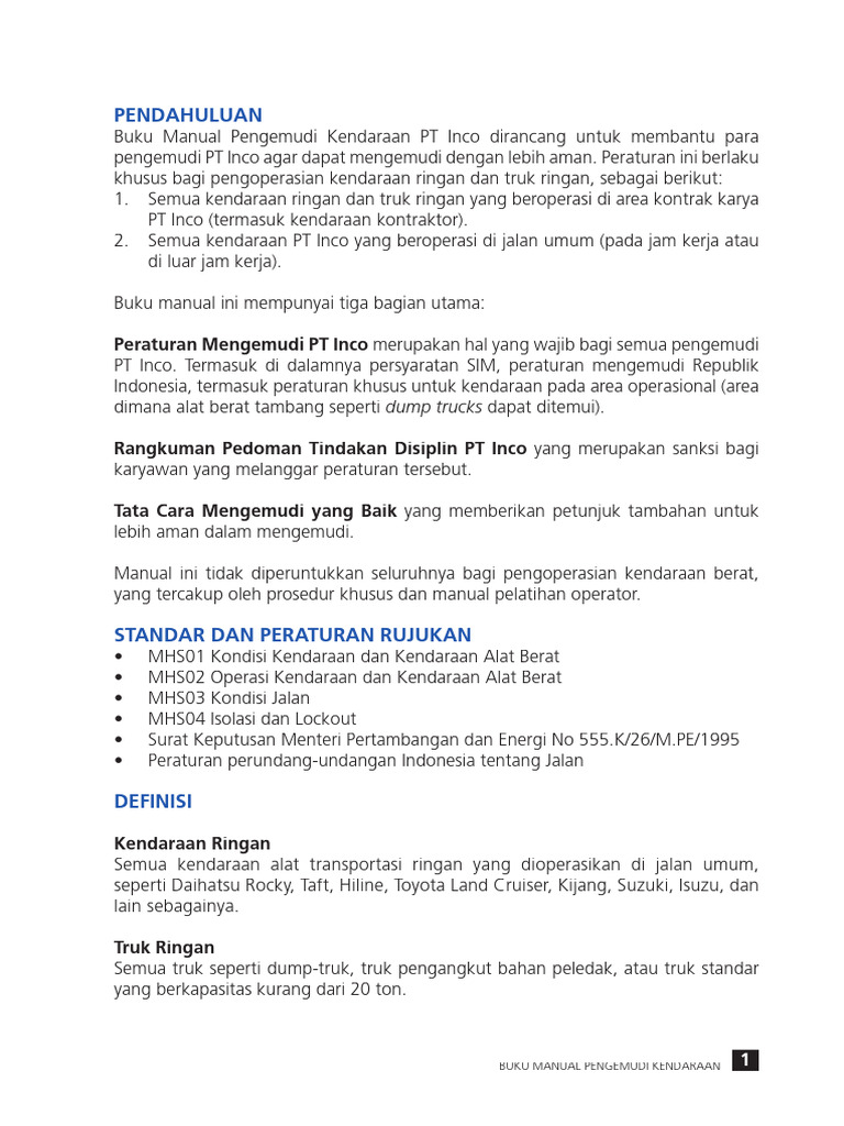 Manual Pengemudi PT Inco | PDF | Bisnis | Komputer