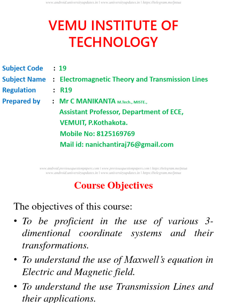 JNTUA EM Waves and Transmission Lines - PPT Notes - R20 | PDF ... JNTUA EM Waves and Transmission Lines - PPT Notes - R20 | PDF ...