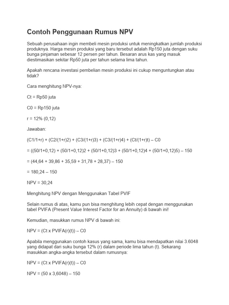 Contoh Penggunaan Rumus NPV | PDF
