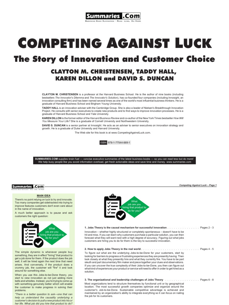 Competing-Against-Luck Summary | PDF | Innovation | Business