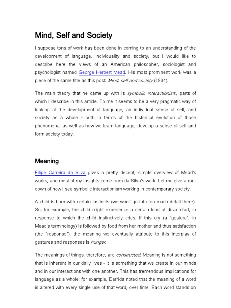 Mind, Self and Society | Self | Mind | Free 30-day Trial | Scribd