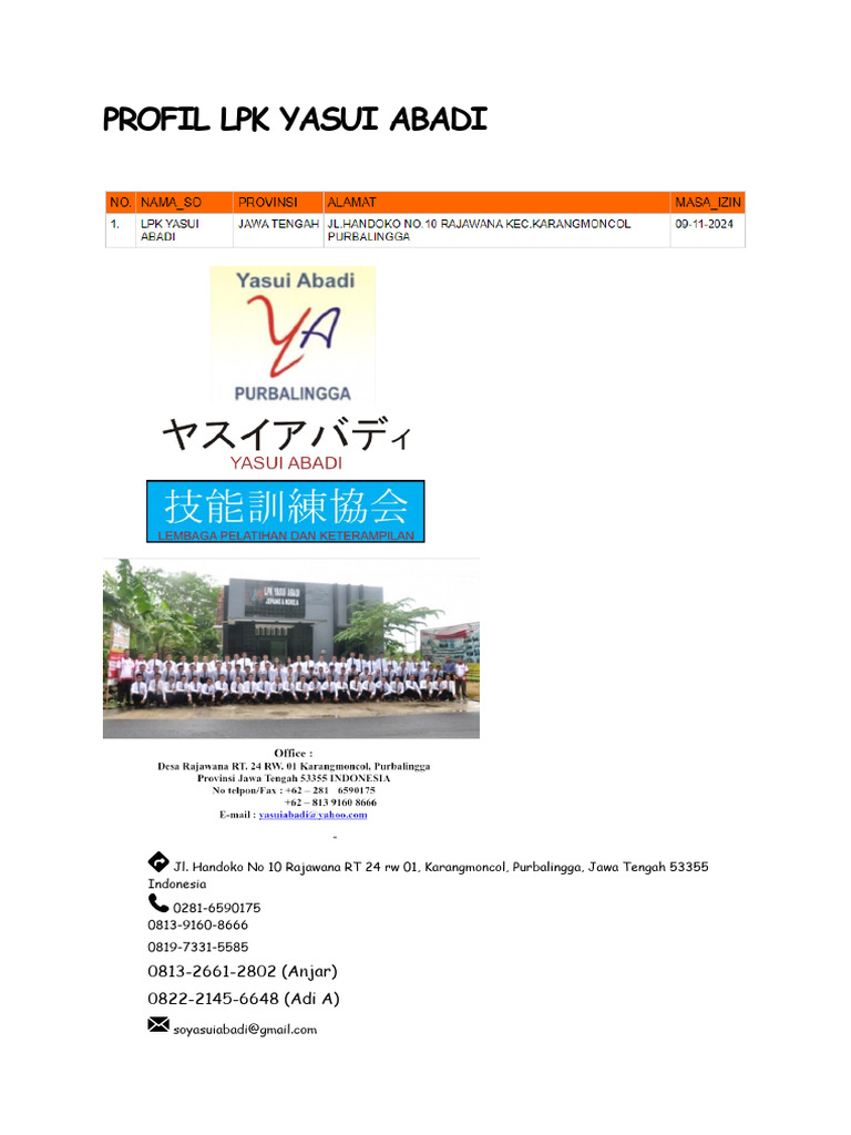 Profil LPK Yasui Abadi | PDF