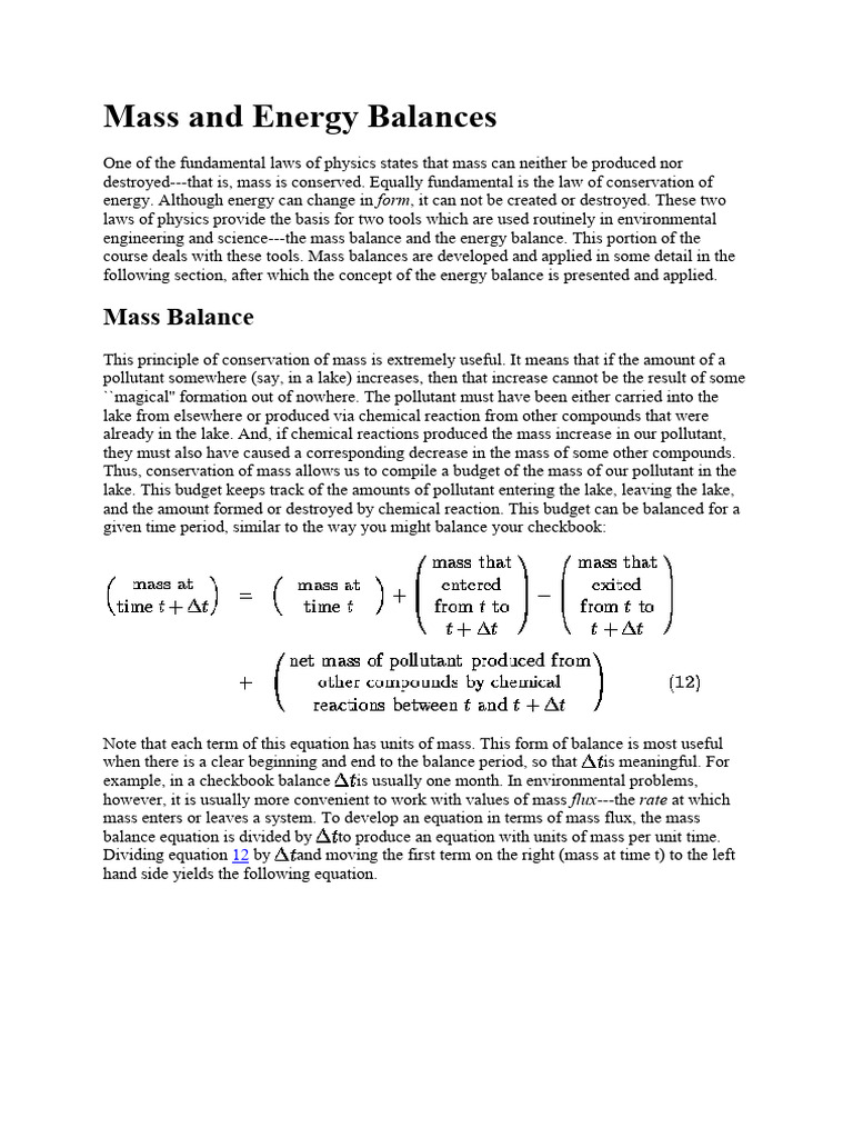 Mass and Energy Balances | PDF | Chemical Reactor | Fluid Dynamics
