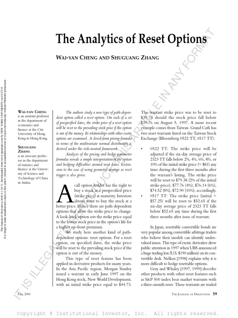 Understanding Reset Options | PDF | Option (Finance) | Stocks