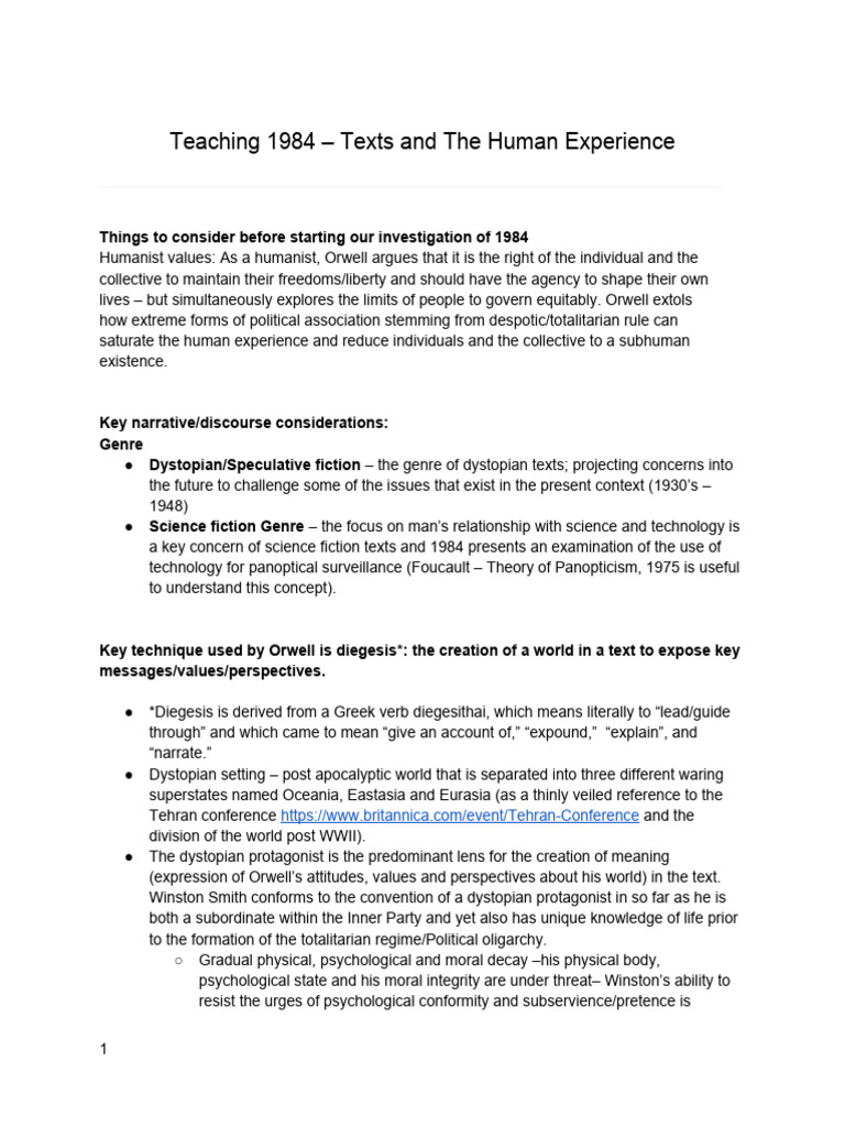 1984 Notes | PDF | Experience | Dystopia