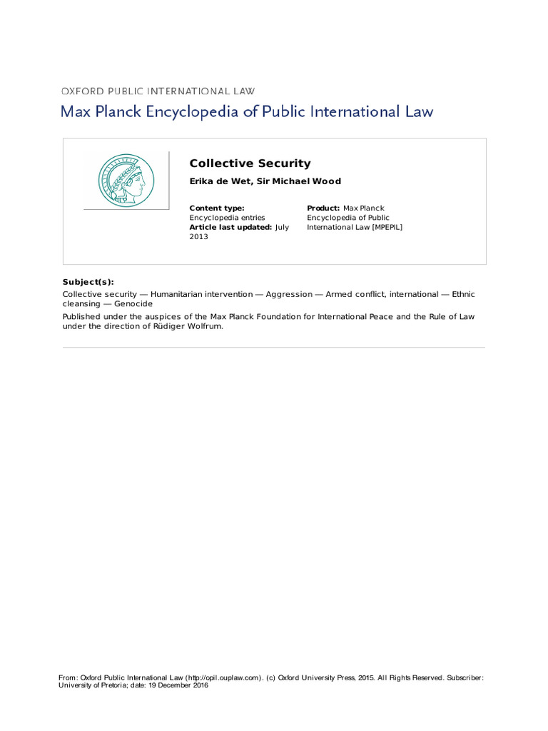 EPIL Collective Security | PDF | United Nations Security Council | Responsibility To Protect