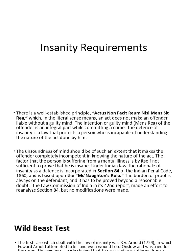 insanity requirements | PDF | Insanity Defense | Burden Of Proof (Law)