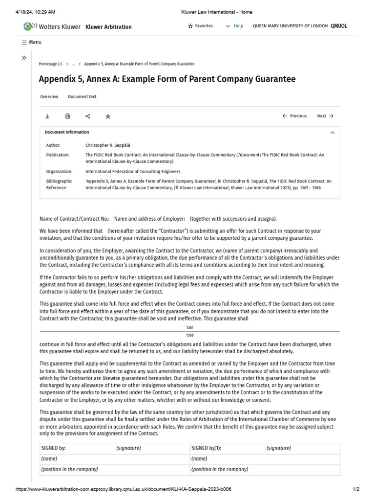 18.5.1 Appendix 5 - Annex A | PDF | Guarantee | Legal Liability