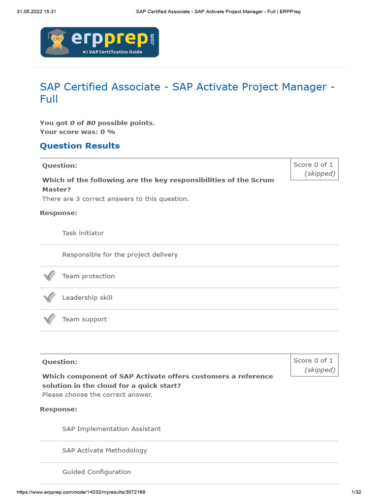 SAP Certified Associate - SAP Activate Project Manager - Full | PDF ...