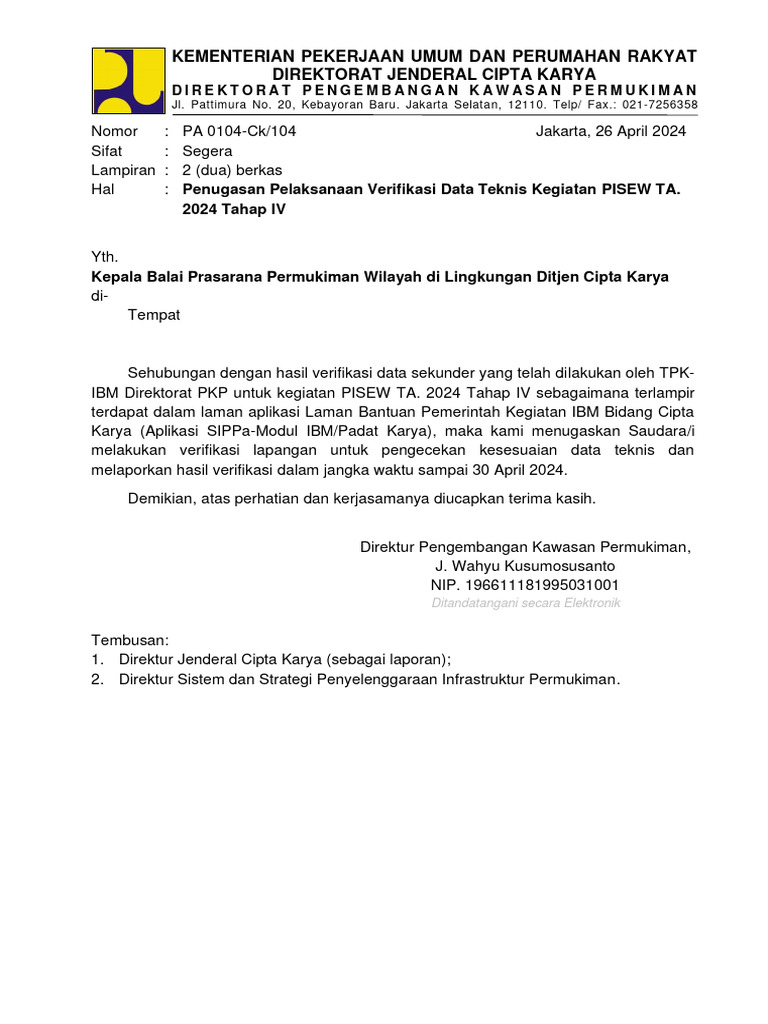Verifikasi Data Teknis PISEW 2024 | PDF