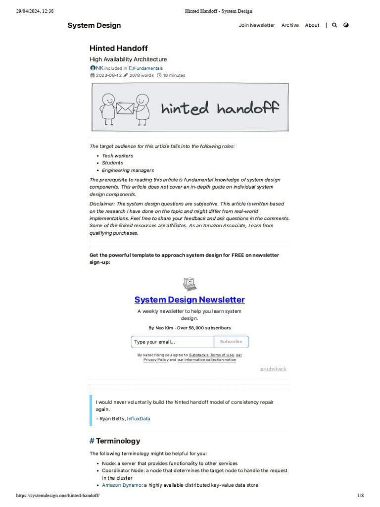 Hinted Handoff - System Design | PDF | Backup | Computer Cluster