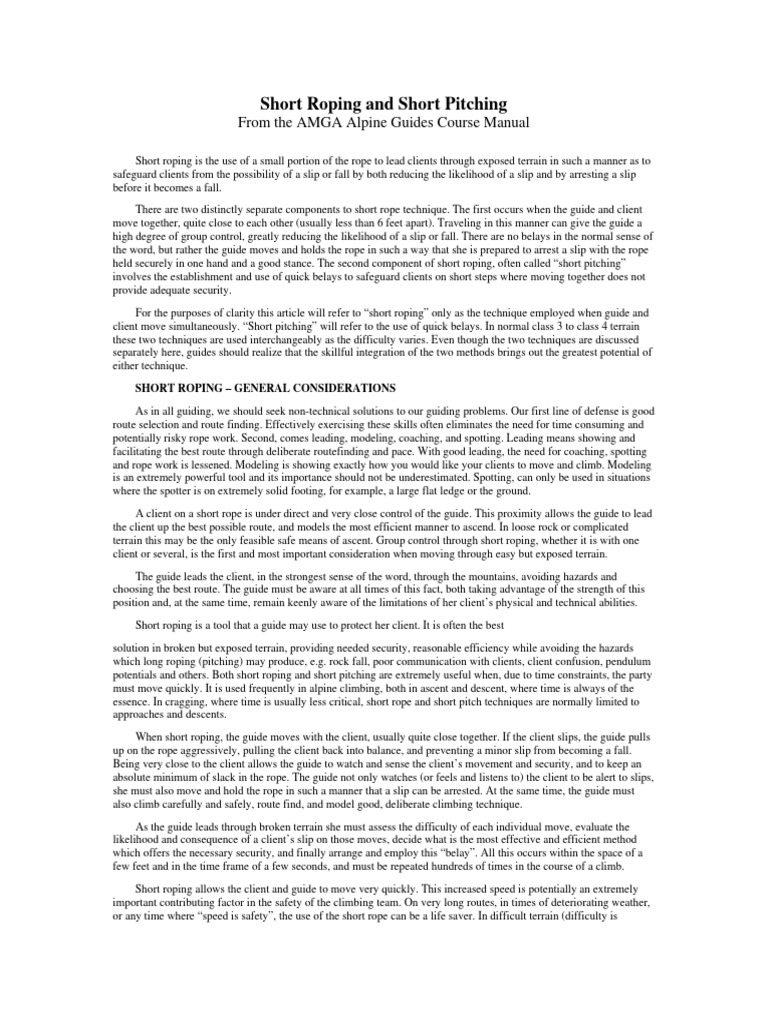 Short Roping Doc AMGA Guides Course Manual | PDF | Rock Climbing ...