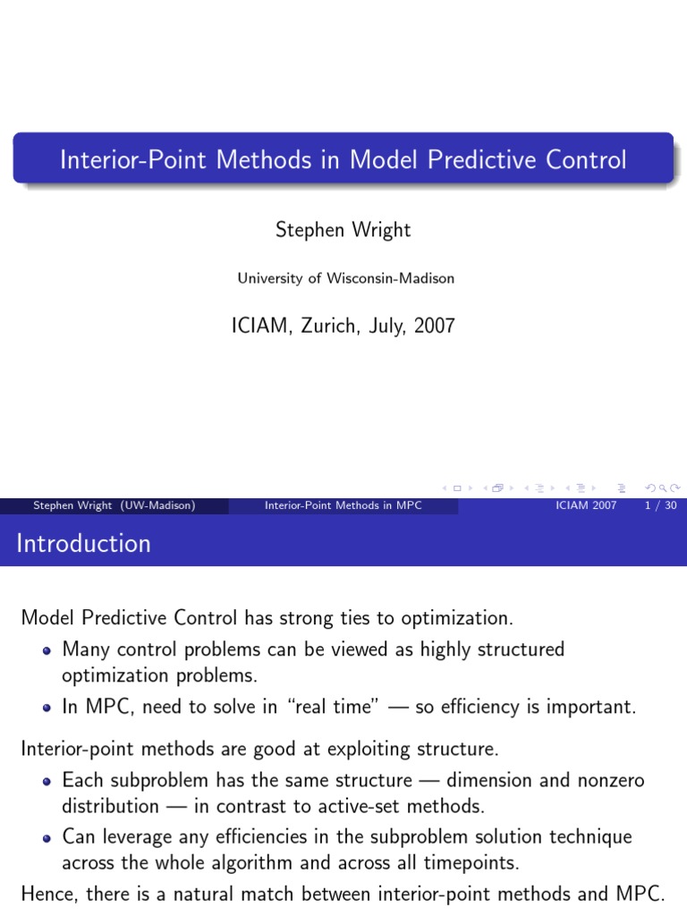 Interior-Point Methods in Model Predictive Control: Stephen Wright ...