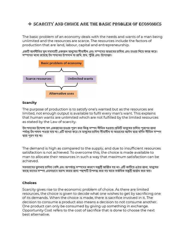 Scarcity and Choice Are The Basic Problem of Economics | PDF