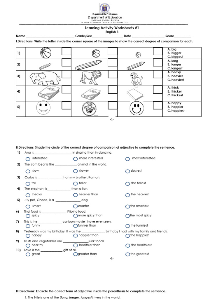 Learning Activity Worksheets #1 | PDF