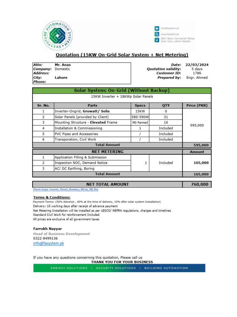 01 - 15KW ON Grid Solar System Solution - MR Anas | PDF | Photovoltaic System | Nature