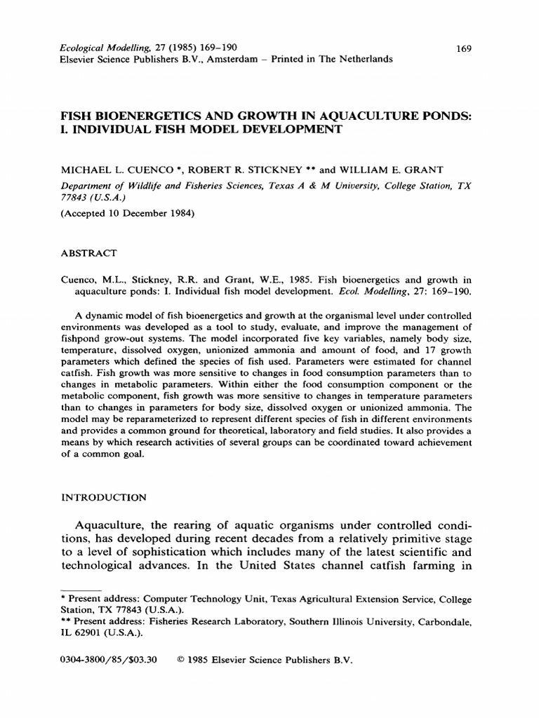 F I S H Bioenergetics and Growth in Aquaculture P O N D S: I ...