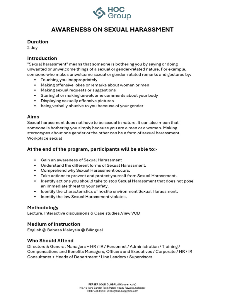 Awareness On Sexual Harassment | PDF | Sexual Harassment | Crime & Violence