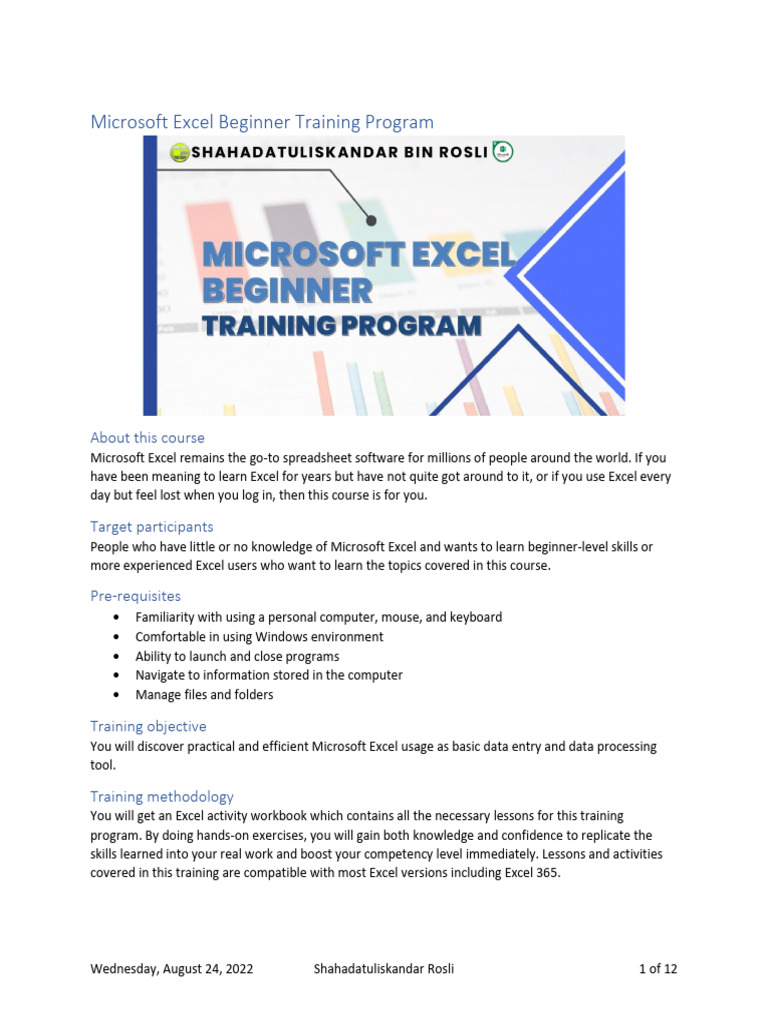 Microsoft Excel Training Program (3-Levels) | Download Free PDF ...
