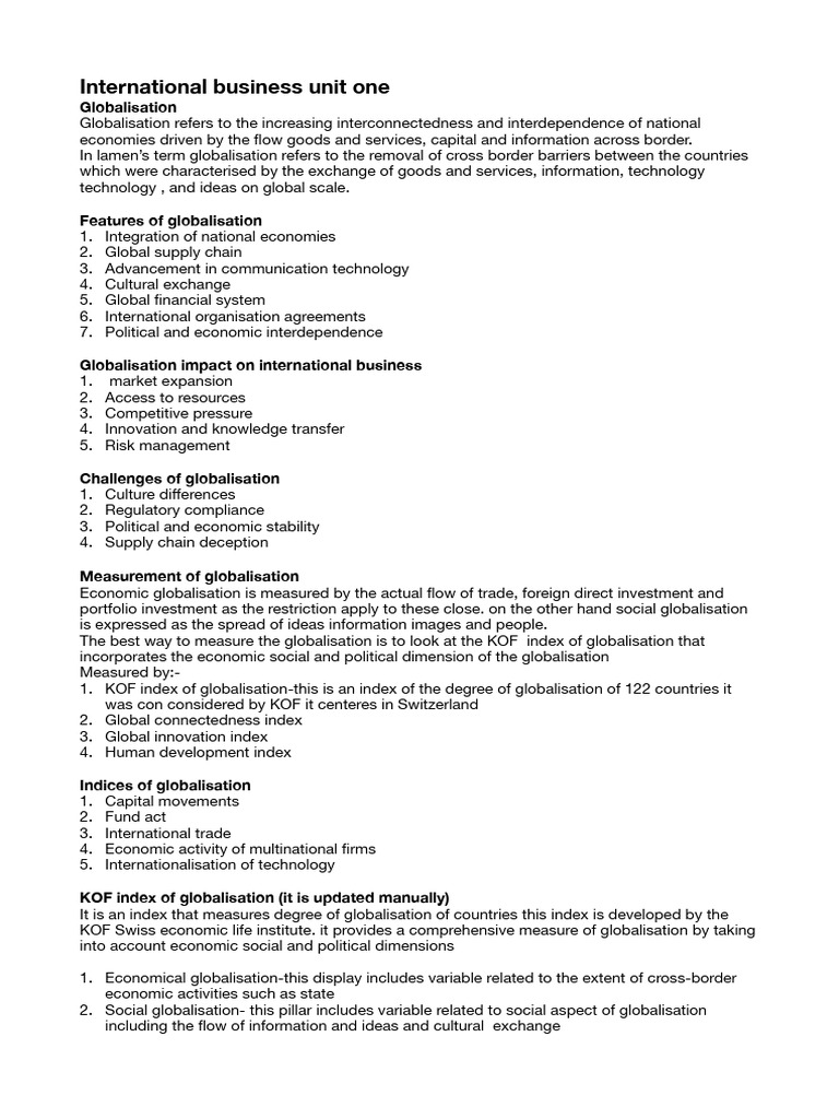 International Business Unit One: Globalisation | PDF | Globalization ...