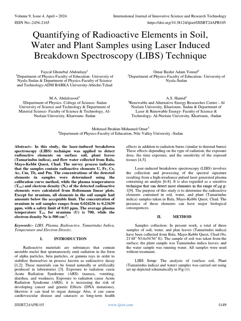 Quantifying of Radioactive Elements in Soil, Water and Plant Samples ...