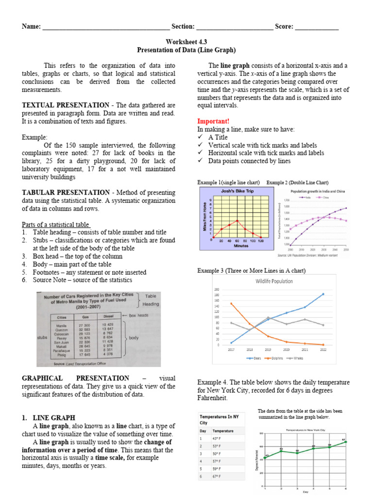 Worksheet 4.3 Line Graph | Download Free PDF | Chart