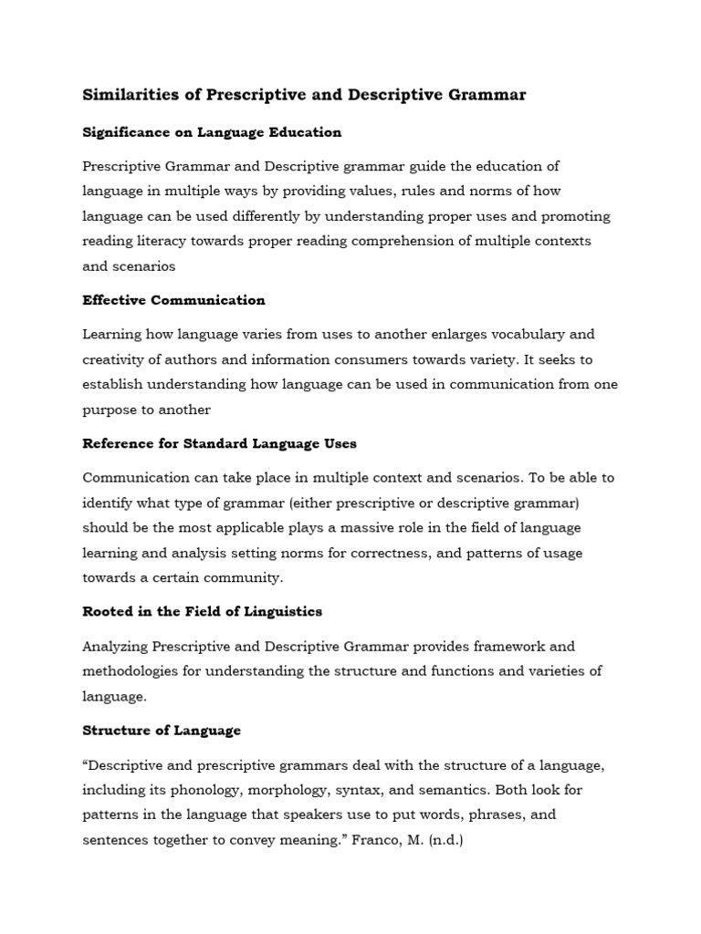 Similarities of Prescriptive and Descriptive Grammar | PDF | Grammar ...