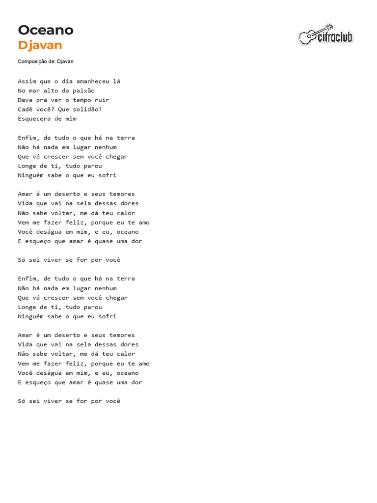 Djavan - Oceano (Letra) | PDF | Arte