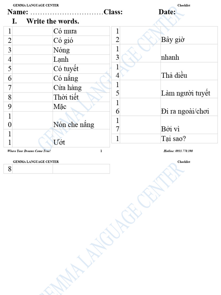 Name: Class: Date: I. Write The Words.: Where Your Dreams Come True ...