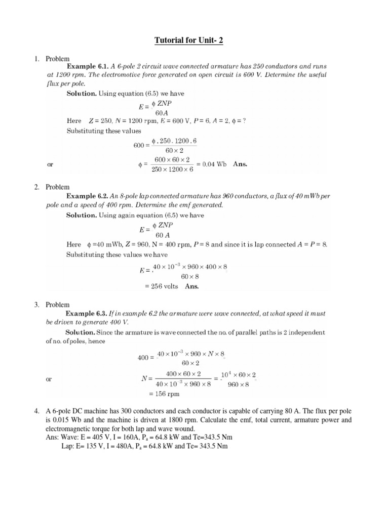 Unit 2 Tutorial-1 | PDF | Transformer | Electric Motor Unit 2 Tutorial-1 | PDF | Transformer | Electric Motor