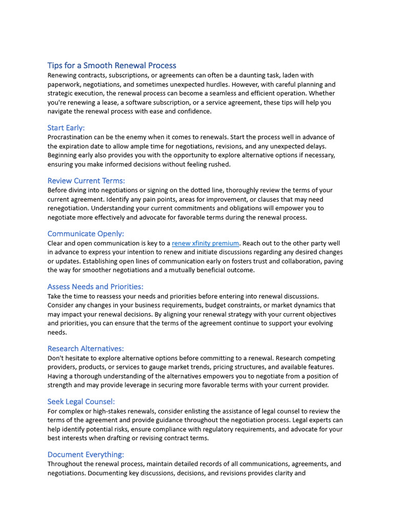 Essential Tips for Smooth Renewals | PDF | Negotiation | Business