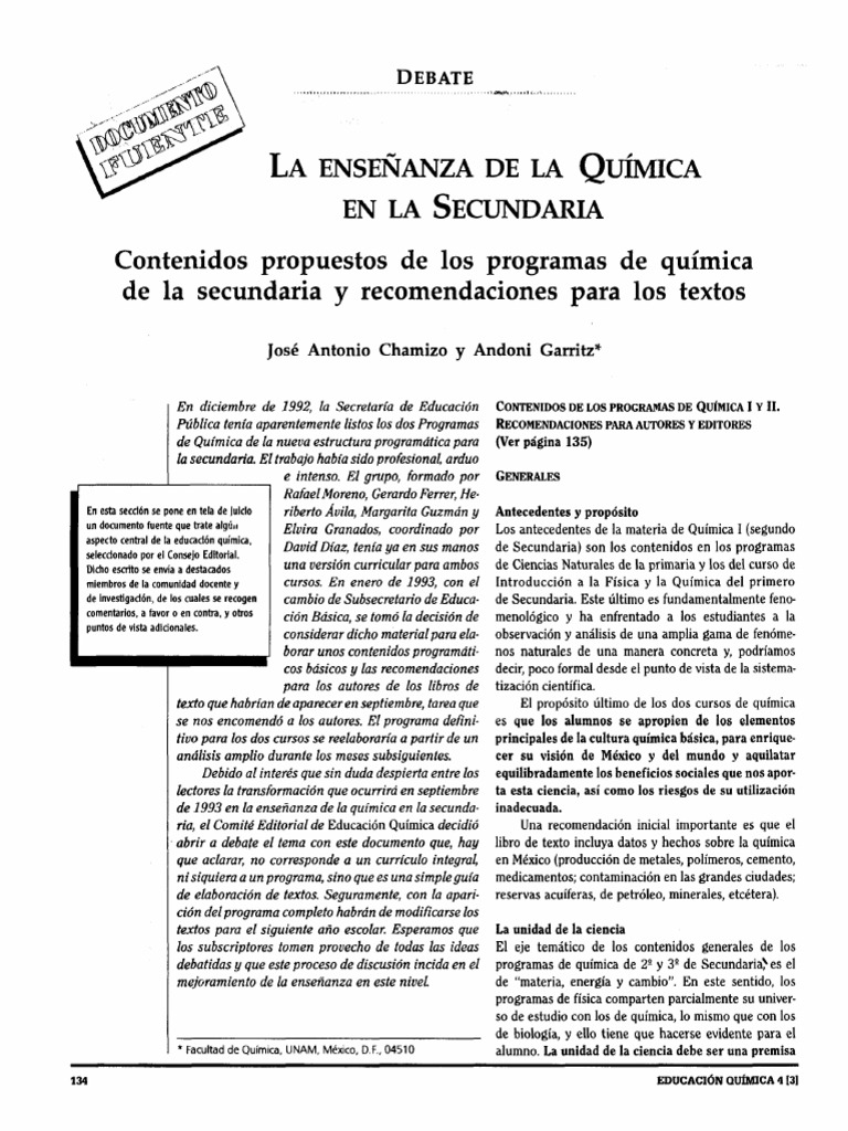 La Ensenanza De La Quimica En Secundaria Pdf Redox Química
