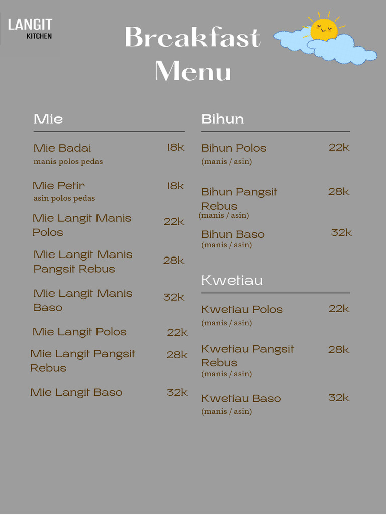 Breakfast Menu | PDF | Drink | Cuisine