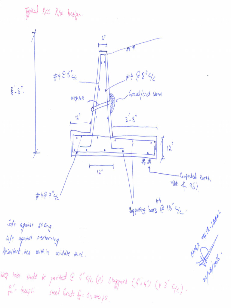 Retaining Wall Conc & Stone Masonary | PDF