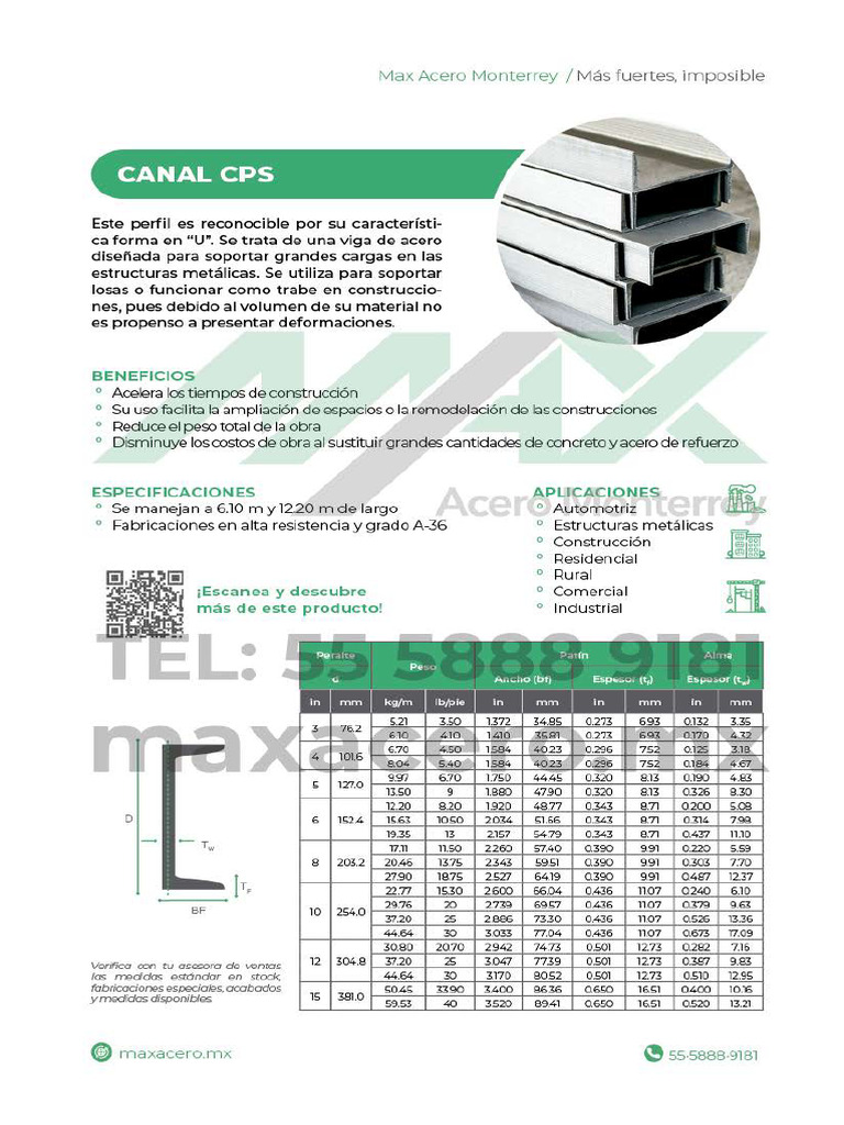 Ficha Tecnica Max Acero Canal CPS | PDF