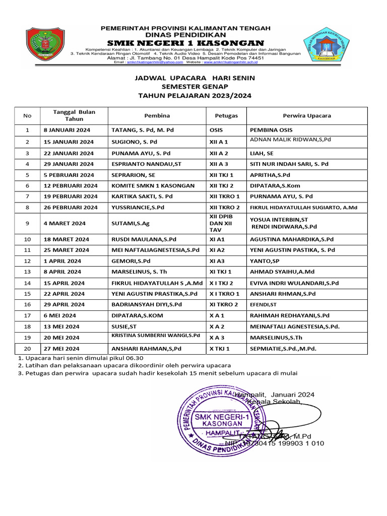 Jadwal Upacara dan Senam Semester Genap | PDF