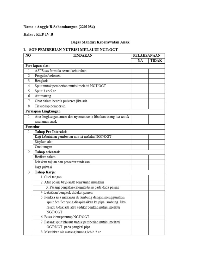 Anggi S (2201084) SOP KEP ANAK | PDF | Kesehatan Holistik