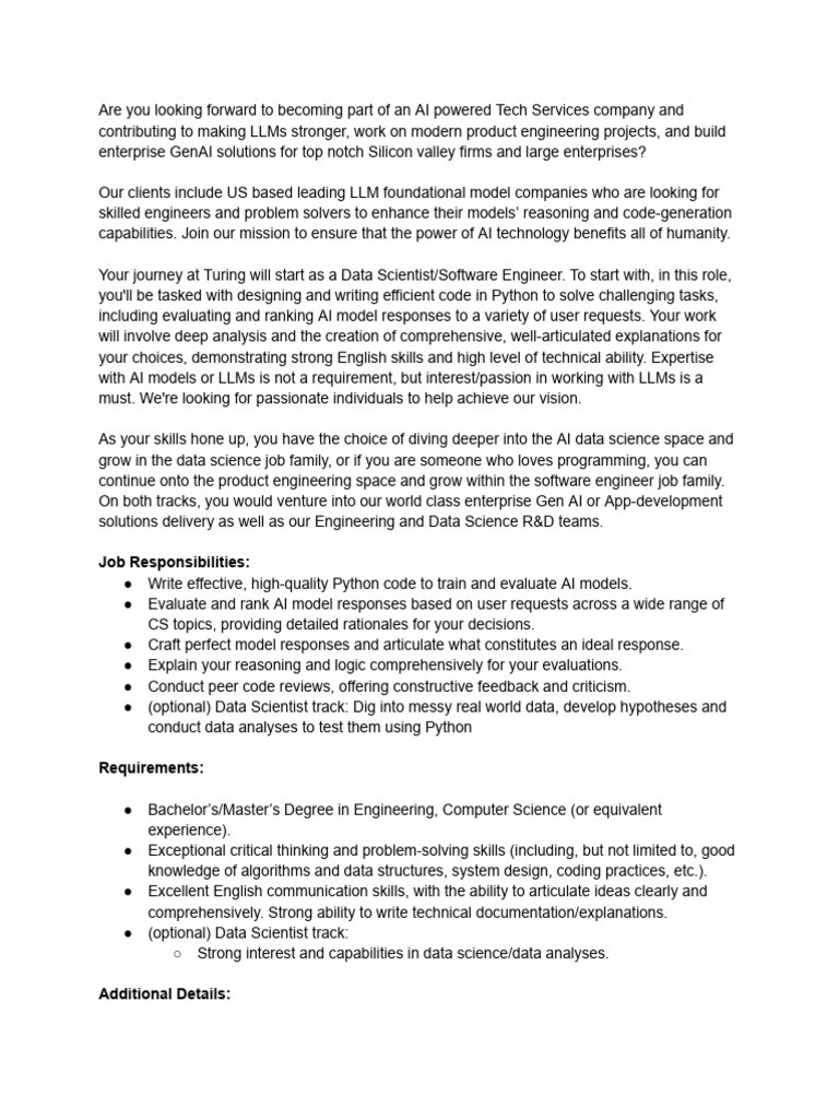 JD - Software Engineer - Data Scientist | PDF | Artificial Intelligence ...