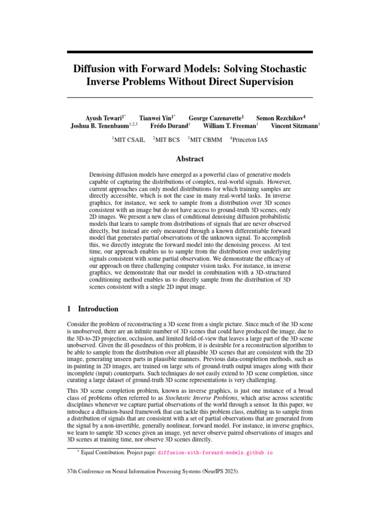 Diffusion With Forward Models Solving Stochastic Inverse Problems Without Direct Supervision 