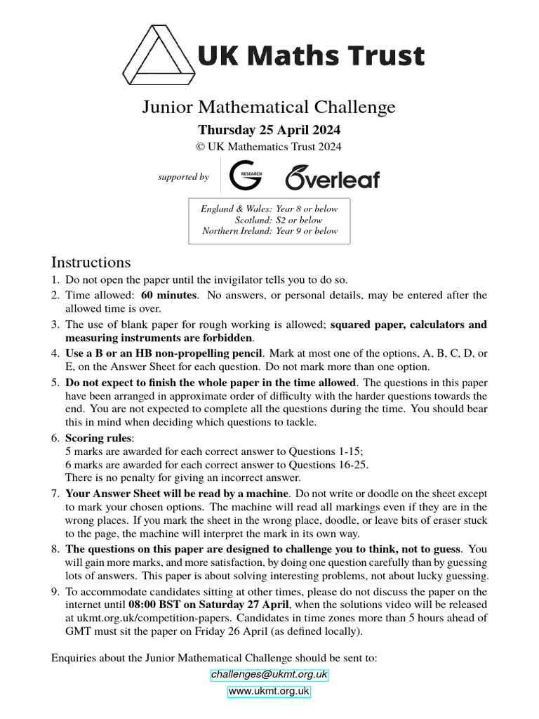 JMC 2024 Question Paper | PDF | Area | Triangle