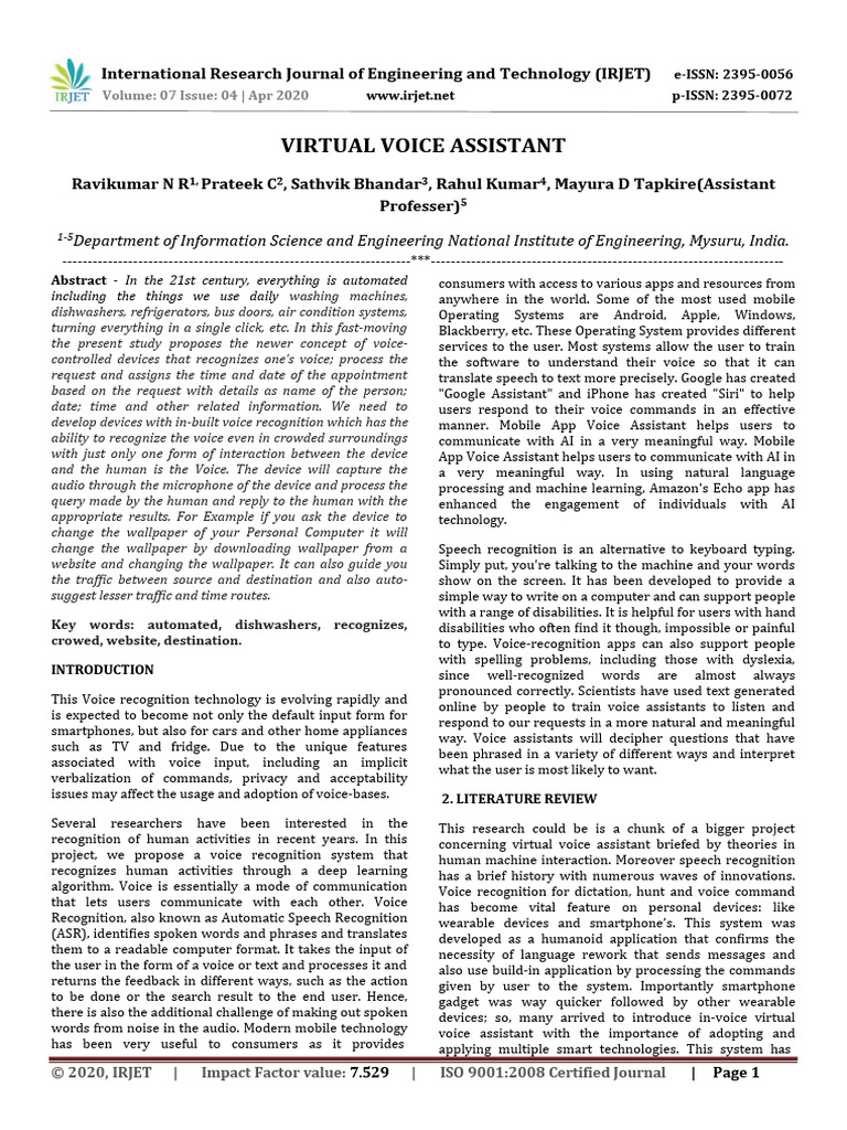 IRJET-V7I4657 | PDF | Speech Recognition | Speech Synthesis